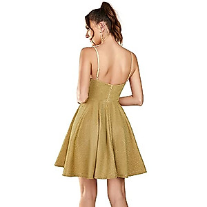 Ever-Pretty Women's Prom Dress Sparkle V Neck Sleeveless A-Line Mini Summer Dress Cocktail Dress Gold US4
