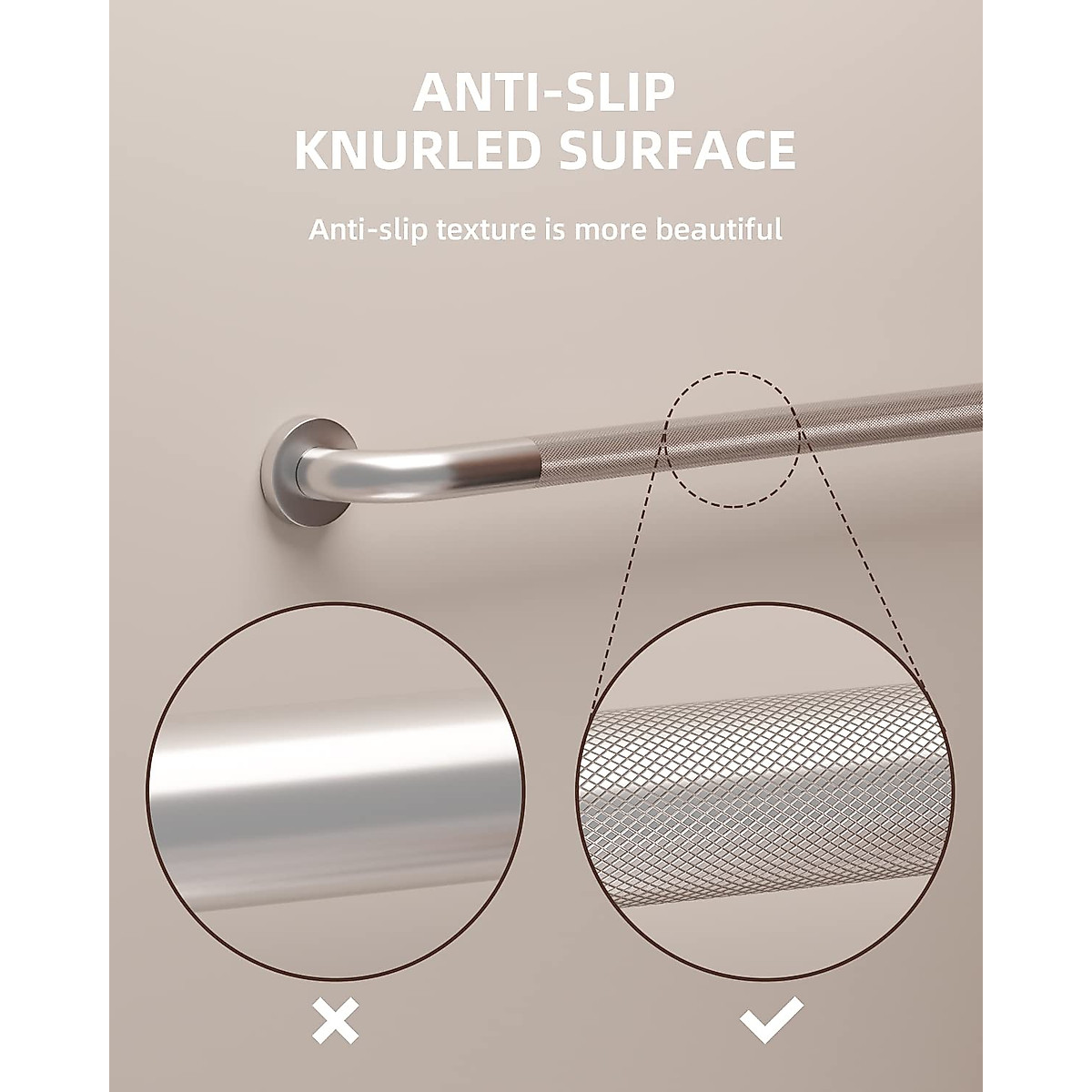 24 Inch Anti Slip Shower Grab Bar, Munzong Stainless Steel Bathroom Grab Bar, Satin Brushed Nickel Knurled Bathroom Balance Bar,Safety Hand Rail Support Handicap Elderly Senior Assist Bath Handle