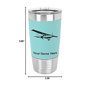 LaserGram 20oz Vacuum Insulated Tumbler Mug, High Wing Airplane, Personalized Engraving Included (Silicone Grip, Teal)