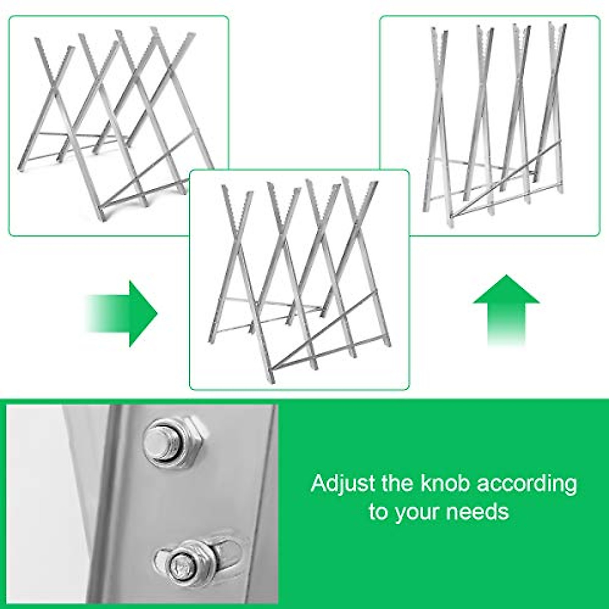 Goplus Portable Folding Sawhorse, Adjustable Steel Sawbuck for Firewood, Heavy Duty 220 lbs Sawhorse Work Table, Lightweight Log Wood Cutting Saw Horses Stand
