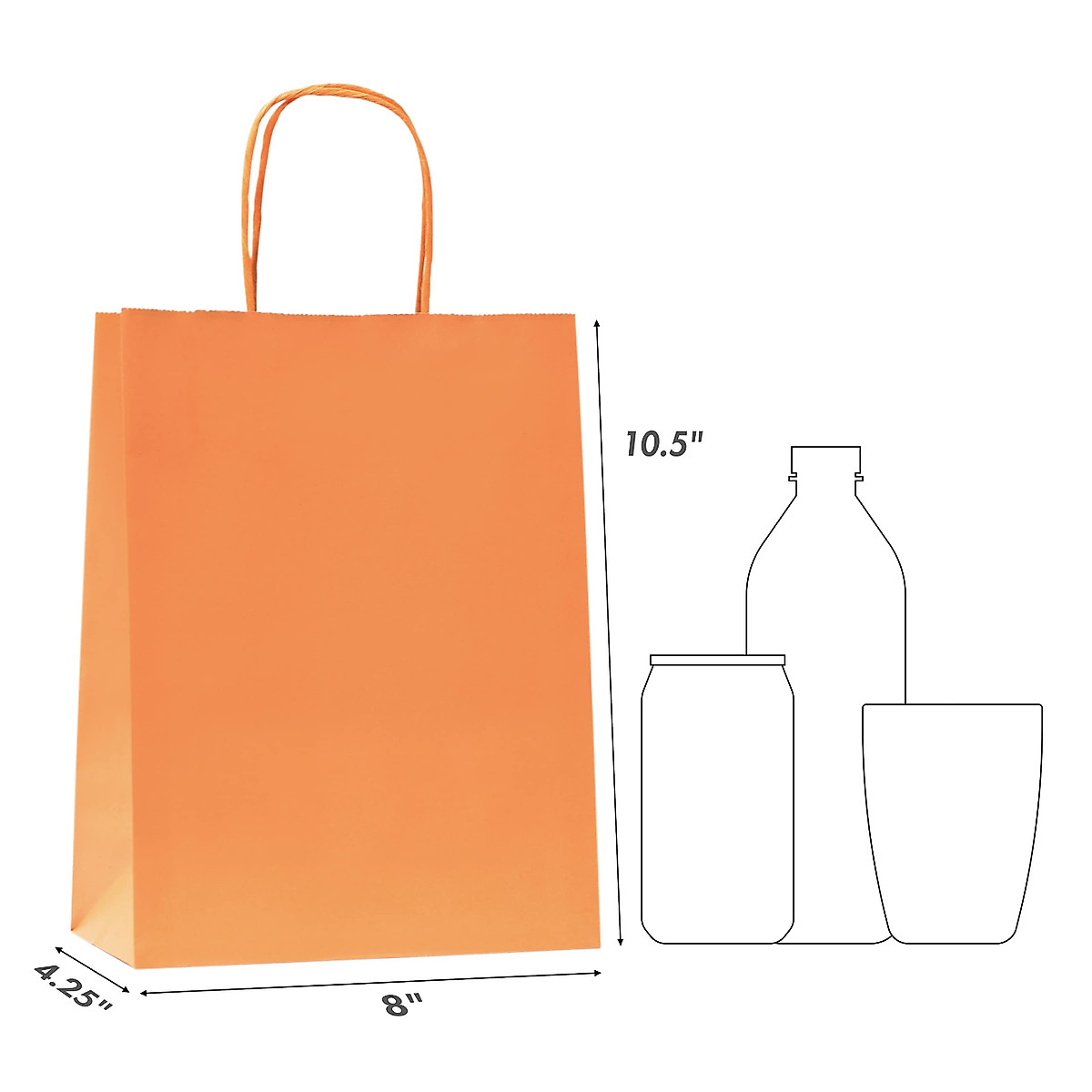 Nexmint Orange Gift Bag 8"x10.5": 24 Pack Bulk Medium Kraft Paper Bags with Handle. Great for Halloween, Birthday, Holiday Party, Autumn Festivities, Favors, Goodie, Candies, Shopping, Business, Retail