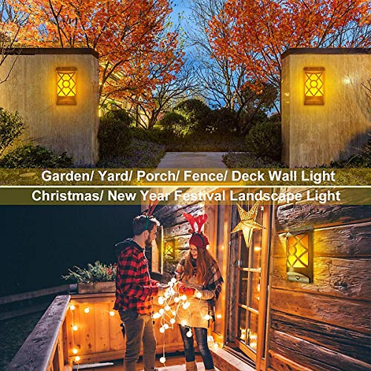 LazyBuddy Solar Flame Lights Outdoor, Flickering Flames Solar Wall Light, 66 LED Waterproof Fire Effect Decoration Lighting Wall Lanterns for Garden, Fence, Patio, Deck, Auto On/Off Dusk to Dawn