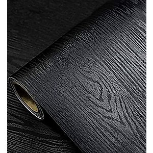 Black Wallpaper - Wood Peel and Stick Wallpaper – Black Wood Self-Adhesive & Removable Wallpaper for Countertop Furniture Kitchen Wall, Realistic Wood Sensation, Easy to Clean, 17.7” × 118” Vinyl