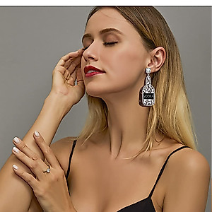 NLCAC Champagne Bottle Earrings Sparky Rhinestone Vodka Champagne Bottle Drop Dangle Earrings Wedding Holiday Celebration Party Earrings Gifts for Women Silver