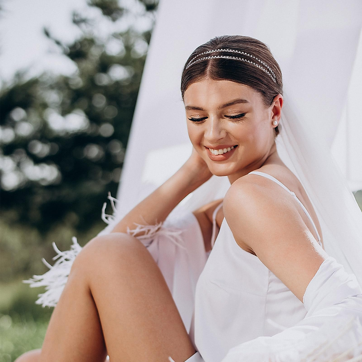 4Pack Bridal Headband Rhinestone Headbands Crystal Flower Girl Leaves Crown Head Band Tiara Wedding Hair Accessories, Silver