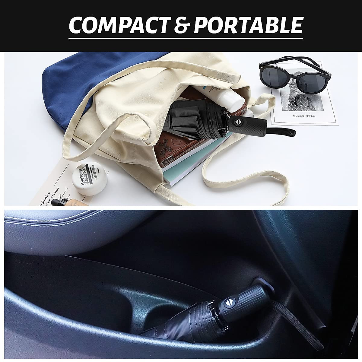 LLanxiry Umbrella Windproof Travel Umbrellas for Rain Black Folding Umbrellas 10 RIBS Automatic Strong Portable Wind Resistant Backpack Umbrella for Men and Women (Black)