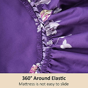 MEISHANG Queen Sheet Set - Floral Sheets Deep Pocket Ultra Soft Brushed Microfiber with Up to 16" Mattresses - Wrinkle Free - 4 Pieces(Queen,Purple Floral)