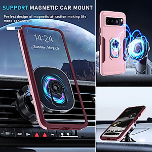 Janmitta for Google Pixel 8 Pro Case with Screen Protector + Camera Lens Protector,Heavy Duty Shockproof Full Body Protective Cover Built in Rotatable Metal Ring Holder Kickstand,2023 Cute Pink