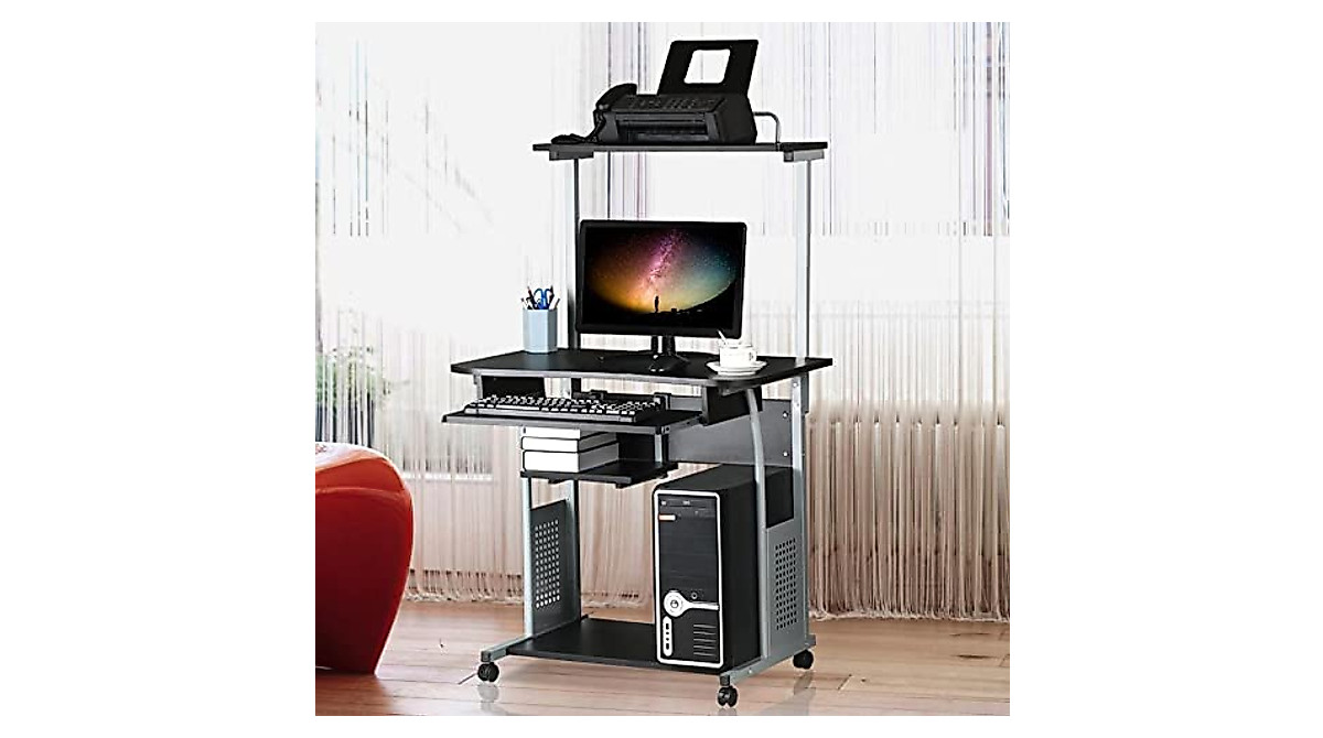 Yaheetech 2 Tier Rolling Computer Desk for Small Spaces