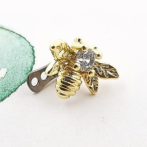 Excepro 1Pcs Dermal Anchor G23 Titanium Multicolor Plated Bees CZ Body Jewelry Anchor Dermal Tops (Yellow gold plated)