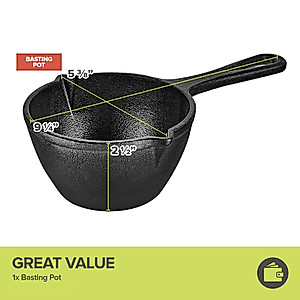 Modern Innovations Cast Iron Melting Pot, Cast Iron Basting Pot for Grill Cooking, Cast Iron Saucepan, Simmer Sauce and Butter, Small Cast Iron Pot, Mini Cast Iron Bowl for Sauces