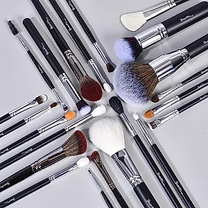 Bueart Design Pro makeup Artist Brushes Set 34Pcs Deluxe Real Goat Hair Horse hair Makeup Brush Set with extra Large Holder Professional labeled makeup brush set with natural Pony Hair