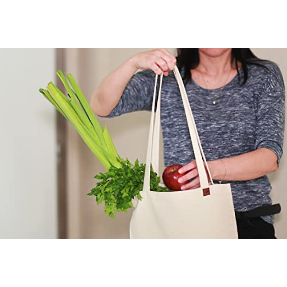 NATI LINE Reusable Canvas tote bag, 100% Cotton, Bag for Shopping and beach 13,4''x15,4'' (natural) Medium