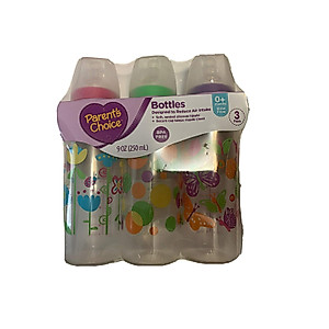 Parent's Choice Bottles, 3-Pack, 9oz, Slow Flow, For 0+ Months Assorted Colors