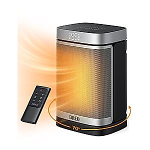 Dreo Space Heaters for Indoor Use, Atom One Portable Heater with 70°Oscillation, 1500W PTC Electric Heater with Thermostat, Fast Safety Heat, Remote, 1-12h Timer, Upgraded Small Heater for Office Home