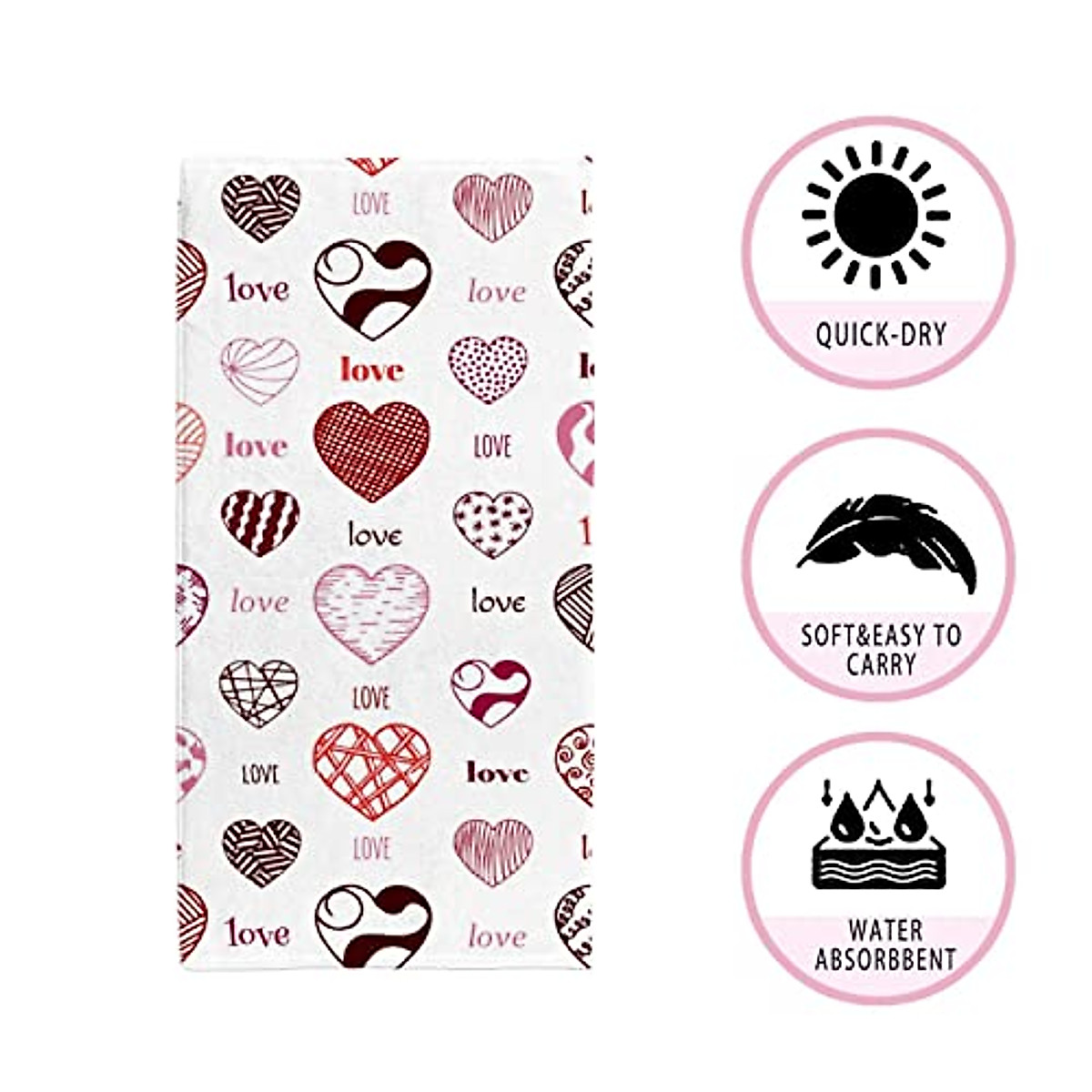 My Little Nest Hand Towels for Bathroom Happy Valentine's Day Heart Sketch Absorbent Small Bath Towel Soft Kitchen Towels Fingertip Towel for Guest and Bar 30 x 15 inch
