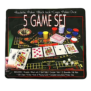 5 in 1 Casino Games Set Roulette,Poker, Black Jack, Craps, has Chips,Mats, Dices, Cards,