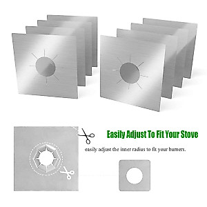 Stove Burner Covers,0.3 MM Double Thickness,8 Pack,Gas Stove Burner Liners,Non-stick Reusable Gas Range Stove Top Covers for Kitchen,Cuttable,Easy to Clean,Silver,Size 10.6” x 10.6”