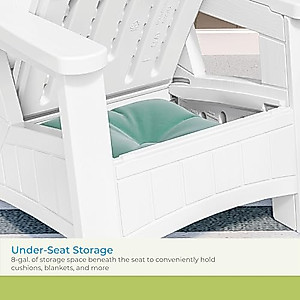 Suncast UV-Resistant Stylish Adirondack Outdoor Backyard Patio Chair with in-Seat Storage, White