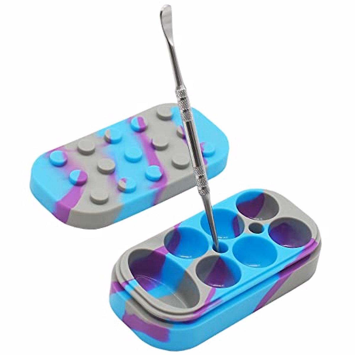 KUVIS 34ml Silicone Containers Multi Compartment Concentrate Non-stick Jar with Carving Tool (Purple Blue Grey)