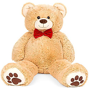 Best Choice Products 35in Giant Super Soft Plush Cuddly Teddy Bear Stuffed Animal Toy for Bedroom, Kids Playroom w/Bow Tie, Footprints - Brown