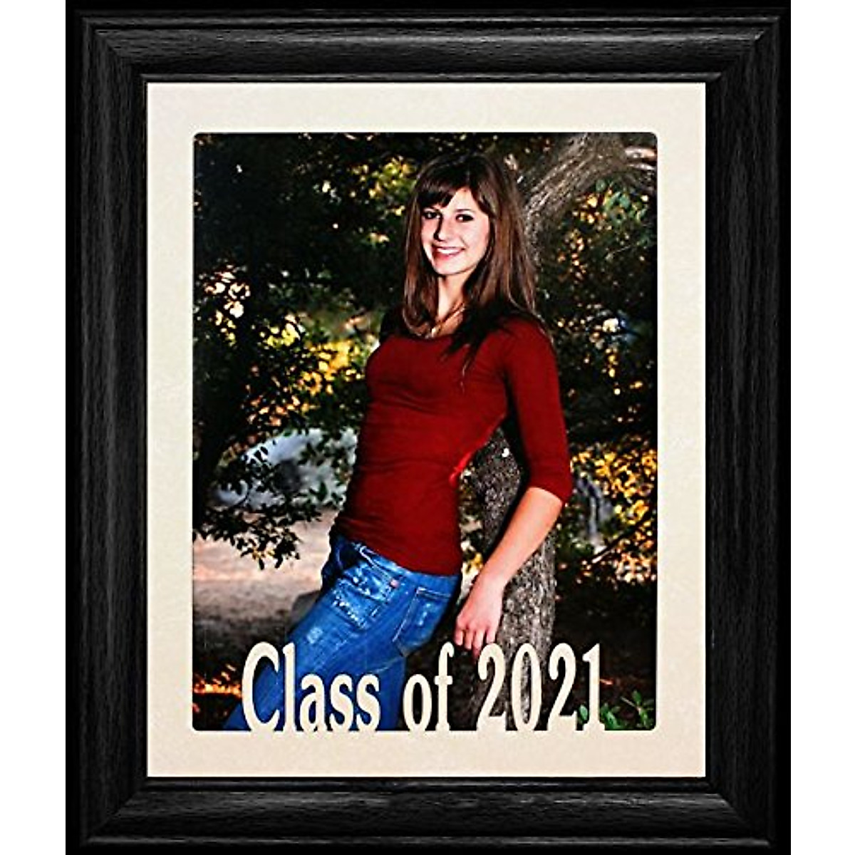 8x10 Class of 2021 (or ANY YEAR) Portrait or Landscape Senior/Graduate School Photo Keepsake Frame ~ Laser Cut Cream Mat with Frame