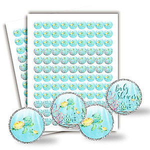 Little Hatchling Cute Sea Turtle Sea Life Baby Sprinkle Baby Shower Kiss Sticker Labels, 300 0.75" Circle Stickers for Chocolate Kisses by Amanda Creation, Great for Favors, Treats, Envelopes & Bags