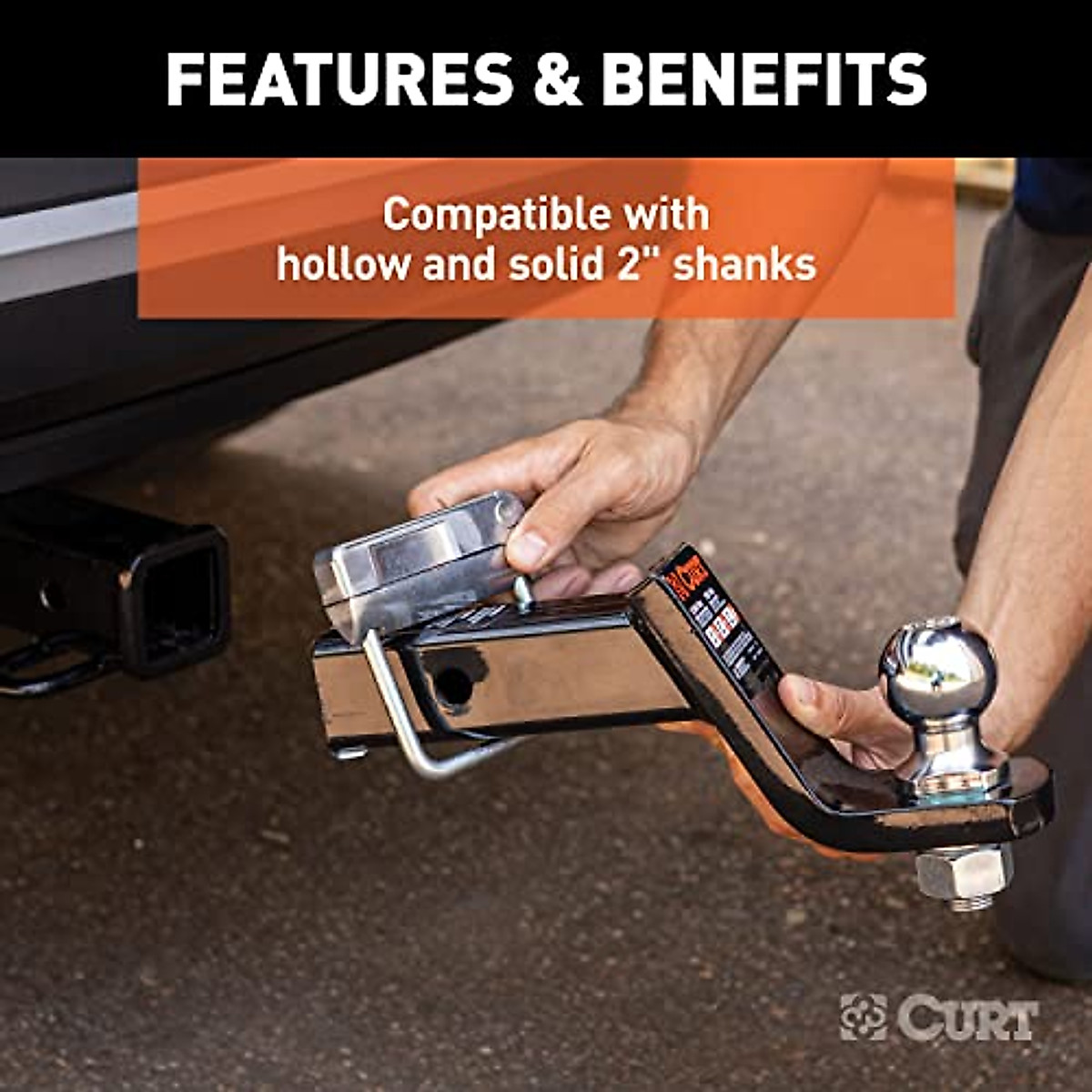 CURT 22325 No-Tool Anti-Rattle Hitch Clamp Tightener for 2-Inch Receiver, Hollow or Solid Shanks