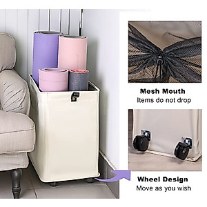 ViolaDresses Portable Cloth Yoga Mat Holder with Handle, Save Space Foldable Home Gym Basket Organizer with Wheels, for Foam Roller Exercise Mats