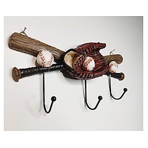 RYAONFKY Baseball Coat Rack Wall Mount with 3 Wall Hooks, Baseball Glove Wall Decor for Boys Room,Entryway,Cloakroom
