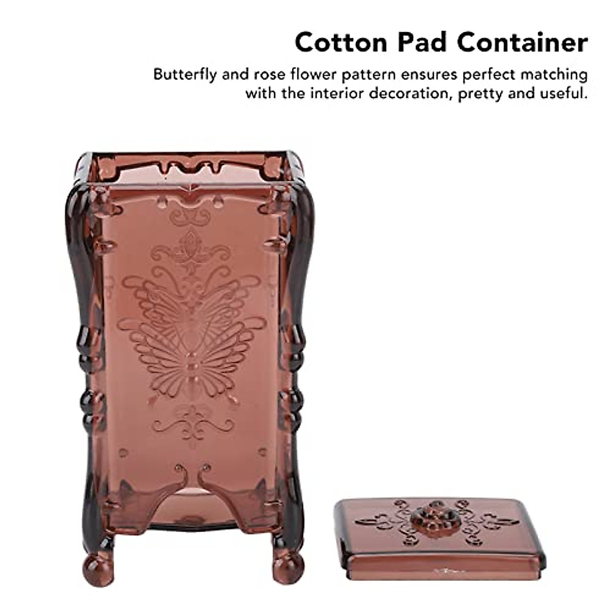 Agatige Cotton Pad Holder, Butterfly Rose Flower Cotton Pad Dispenser with Cover for Home(Translucent Coffee)