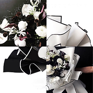 40 Sheets black and white aristocratic border Flower Wrapping Paper ，Waterproof Thicken Florist Bouquet Packaging Paper， Gift or Gift Box Packaging Paper 22.8 x 22.8 inch(Dark Black + Porcelain White)