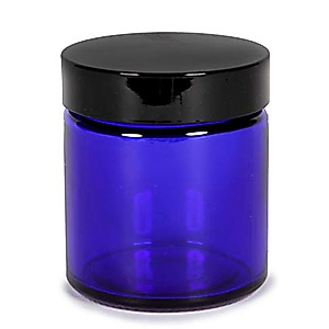 Vivaplex, 12, Cobalt Blue, 4 oz, Round Glass Jars, with Inner Liners and Black Lids