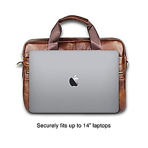 BRA1NST0RM Genuine Leather Briefcase for Men with Padded Protection for 14 inch Laptop. Mens Professional Executive Messenger Work Bag Carrier