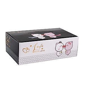 Hinomaru Collection Sweet Love Pig Couple Pair Mug Passion Piggies Kissing Matching Companion Mug Set Pack of 2 With Stirring Spoon (Black White)