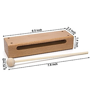 Wood Block Musical Instrument with Mallet Solid Hardwood Percussion Rhythm Blocks