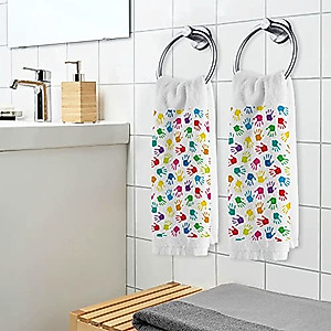 Oyihfvs Paint Hand Prints Colorful Seamless Pattern with Handprints 1 PC 100% Cotton Soft Towel, Face Towel, Highly Absorbent Bath Towels, Hand Towel Washcloth for Men Women Bathroom Beach Hotel