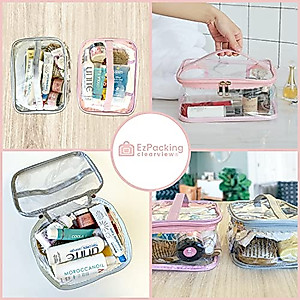 Large Cosmetic Bag for Women / Clear, See-Through Makeup, Hair & Nail Accessories Pouch for Travel or Home / Transparent PVC Plastic Organizer, Spacious Interior, Handle & Double Zippers (Silver)
