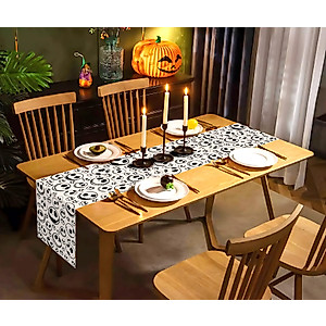 Vohado Nightmare Before Christmas Table Runner Jack Skellington Birthday Party Decorations Halloween Sugar Dining Room Home Kitchen Decor (White, 13" x 72")