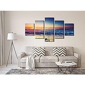 Pyradecor 5 Piece Large Modern Seascape Artwork Gallery Wrapped Ocean Sea Beach Pictures Canvas Prints Waves Paintings on Canvas Wall Art for Living Room Bedroom Home Decorations L