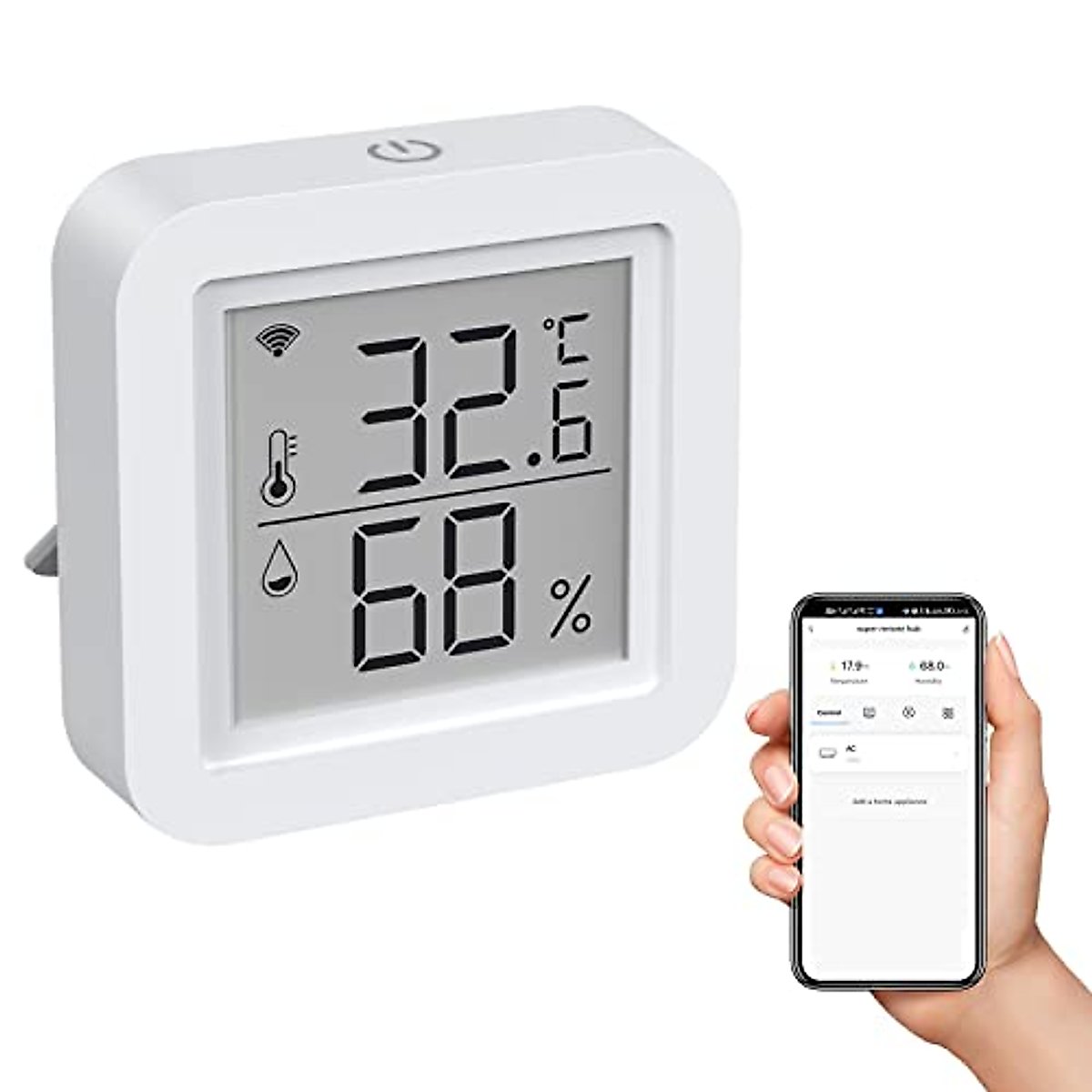 eMylo 3 in 1 Smart Hub WiFi IR Remote Control with Digital Hygrometer Indoor Thermometer Humidity Meter, Wireless Scene Touch Switch, Compatible with Alexa and Google Home, for TV Air Conditioner
