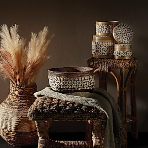 47th & Main Shell Baskets Woven Rattan Storage Basket Set, 3-Count, Cowrie/Dark