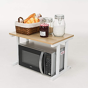 Farios Wooden Microwave Oven Rack, 2-Tier Kitchen Counter Shelf, Kitchen Space Saving Organizer, Two Layers Counter Top Organizer for Printers on Desk, Microwave Shelf Stand - Blond Wood