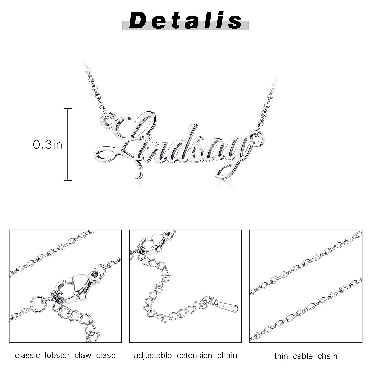 Jewenova S925 Sterling Silver Name Necklace Personalized, Custom Nameplate Necklace for Women with Adjustable Chain