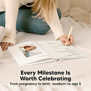 Baby Memory Book First 5 Years Journal - Modern Baby Milestone Book Hardcover 66 Pages, Baby’s First Year Book, Baby Book for Boys,Girls,Baby Photo Albums,Baby Scrapbook Album(Alpine White)