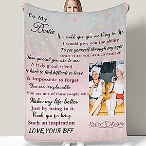 D-Story Personalized Photo Blanket for Sister Bestie: Custom Throw Blanket Bestie Friendship for Birthday Gifts, Best Friend Ever Purple Name BFF Blanket-Made in USA