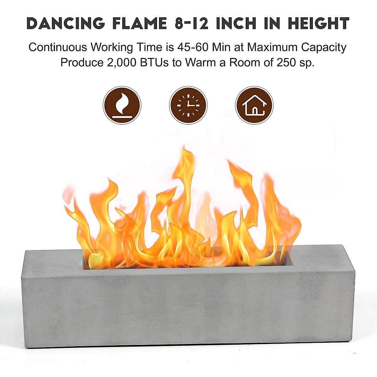 BRIAN & DANY Tabletop Fire Pit, Concrete Table Top Firepit for Outdoor, Large Rectangle Ethanol Tabletop Fireplace