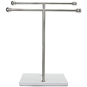 Amazon Basics Double-T Hand Towel and Accessories Stand, Nickel/White
