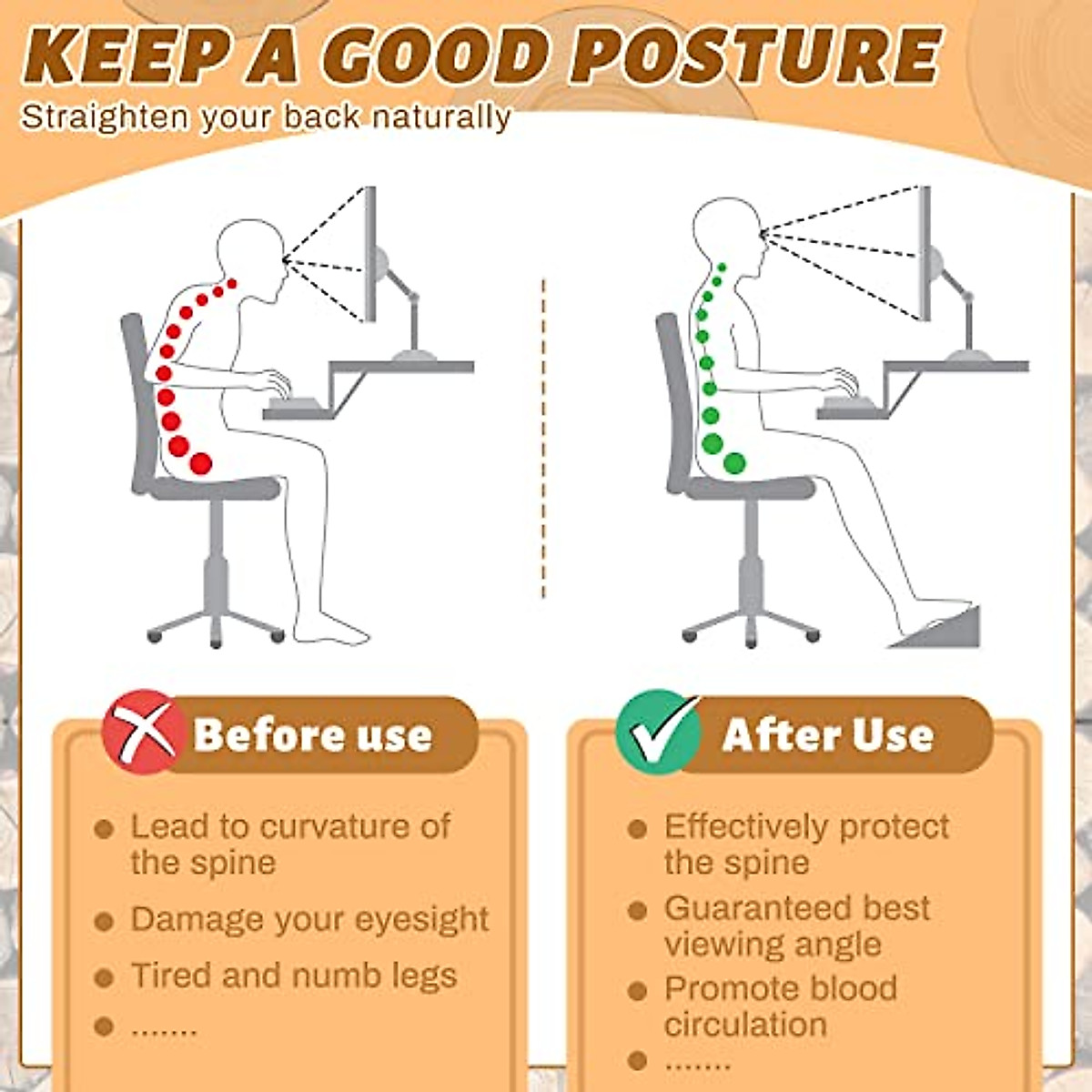 Foot Rest Under Desk, Desk Footrest Nursing Stool Wood Slanted Foot Rest Nonslip Wooden Step Stool Chair Portable for Adults, Office Home Kitchen Bedroom Living Room Bathroom