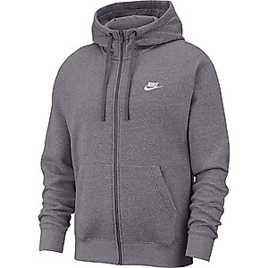 Nike Men's Sportswear Club Fleece Full Zip Hoodie, Fleece Zip-Up Hoodie Men, Charcoal Heather/Anthracite/White, L